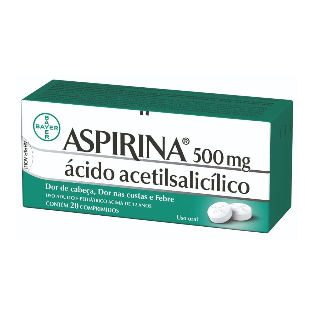 Aspirina 500MG Comprimido simples - Caixa com 20 Comprimidos | Mevo Farma