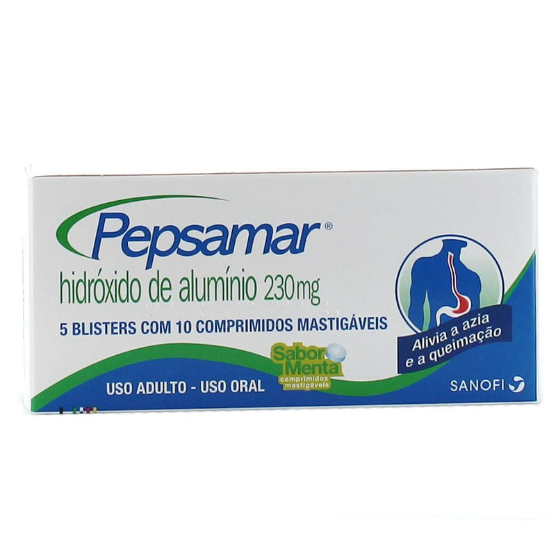 Pepsamar 230MG Comprimido mastigável - Caixa com 50 Comprimidos | Mevo ...