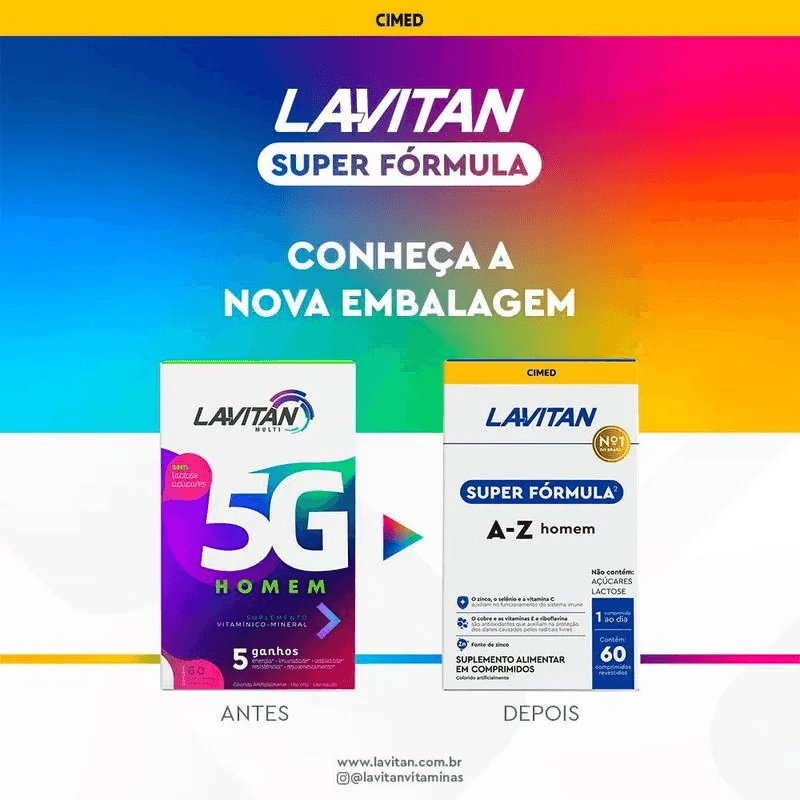 Lavitan 5G Multi Homem com 60 Comprimidos Revestidos - Mevo Farma
