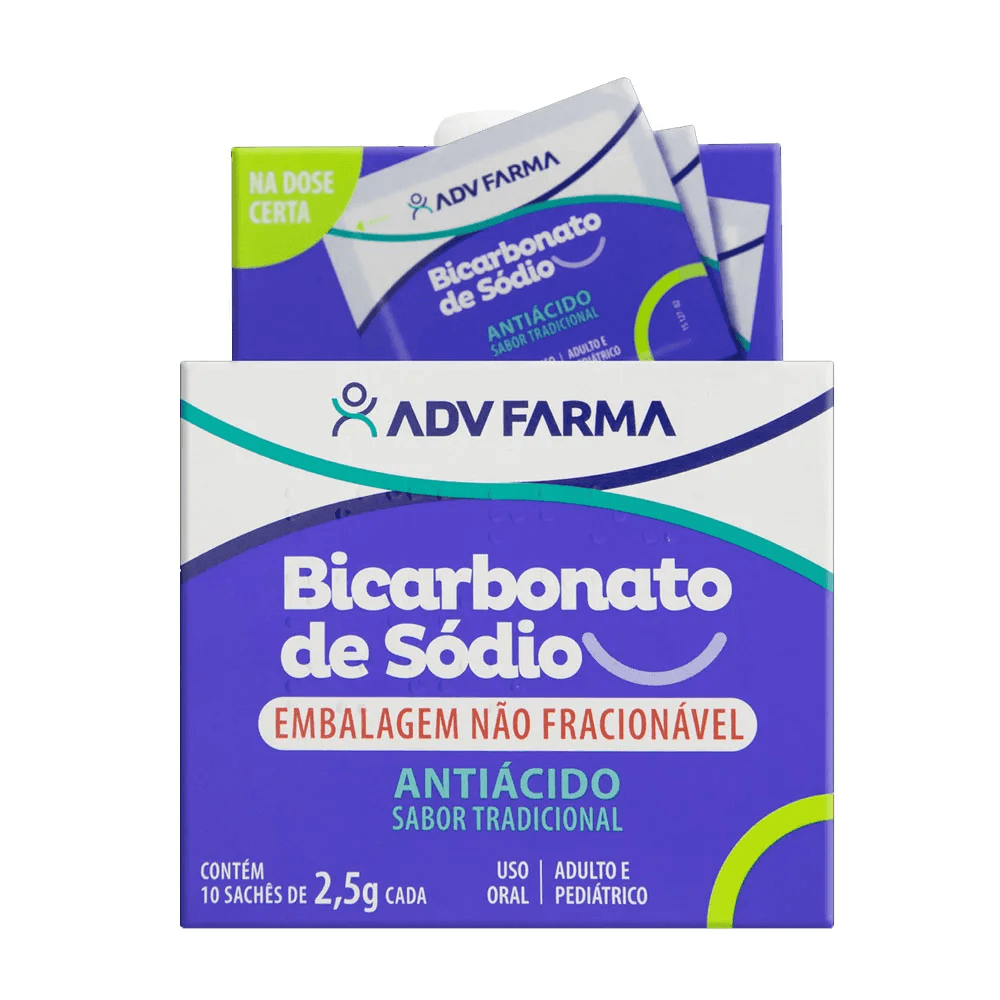 Bicarbonato de Sódio ADV Farma 10 Sachês de 2,5g | Mevo Farma - Mevo Farma